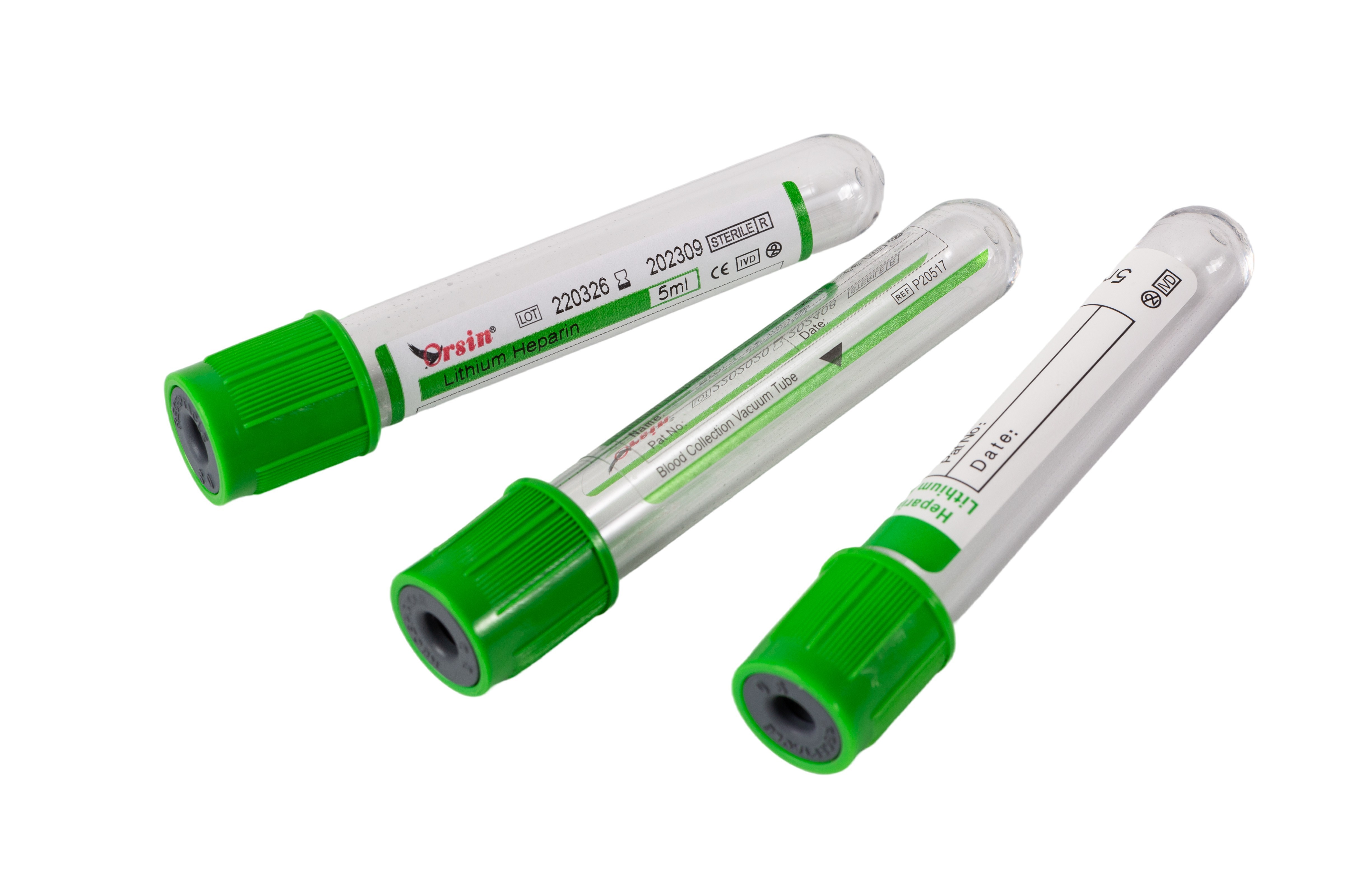 Green Vacuum Blood Collection Tubes Lithium Heparin Blood Tube 5ml 6ml 7ml